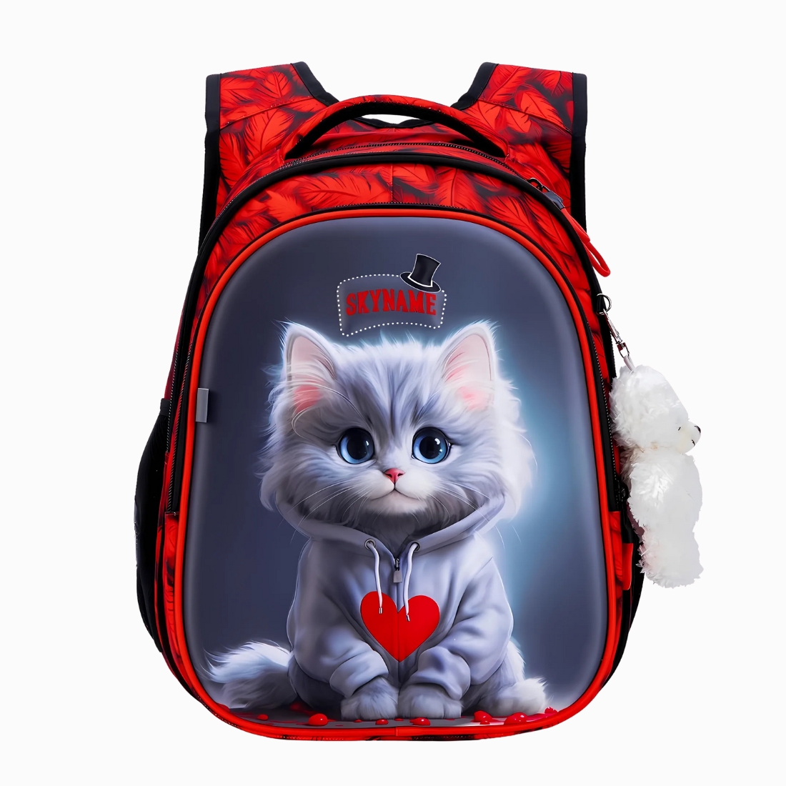 Cartable CE2 rouge avec chat gris • Univers Cartable